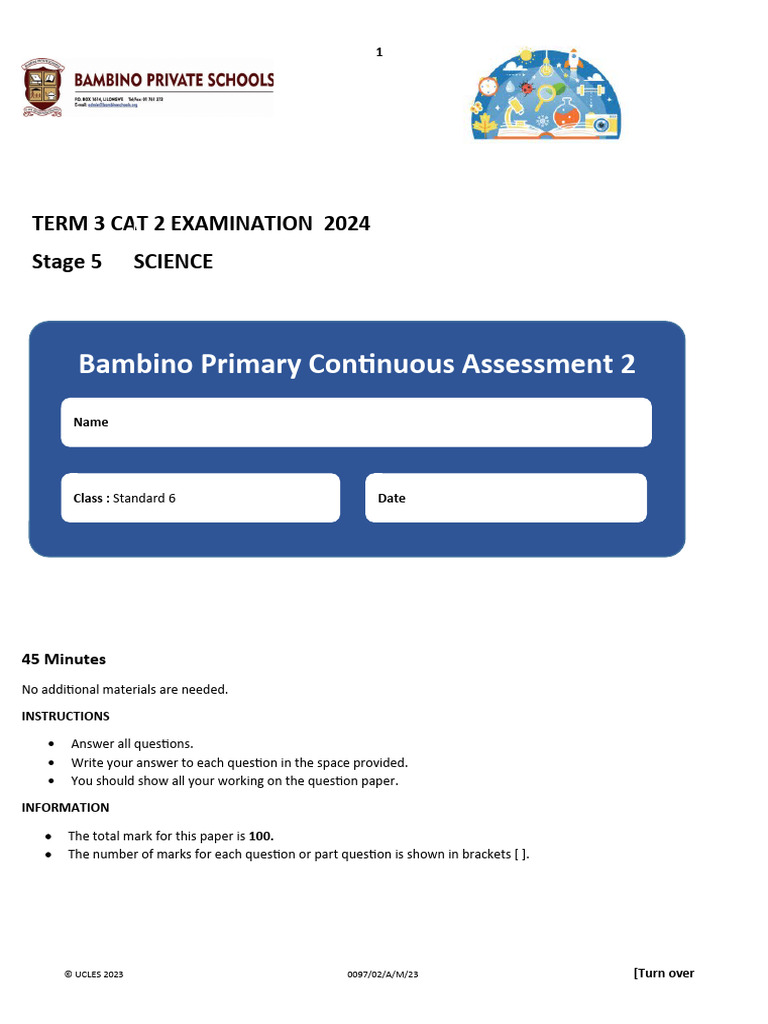 Science Cover Page CAT 2 Term 2 2024 | PDF | Electrical Resistivity And ...