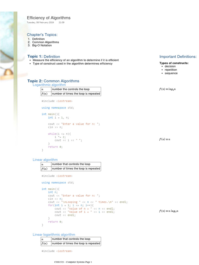 Efficiency of Algorithms | Download Free PDF | Algorithms | Namespace Efficiency of Algorithms | Download Free PDF | Algorithms | Namespace