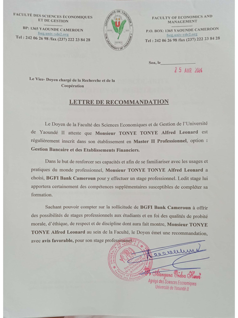 Lettre de Recommandation BGfibank | PDF