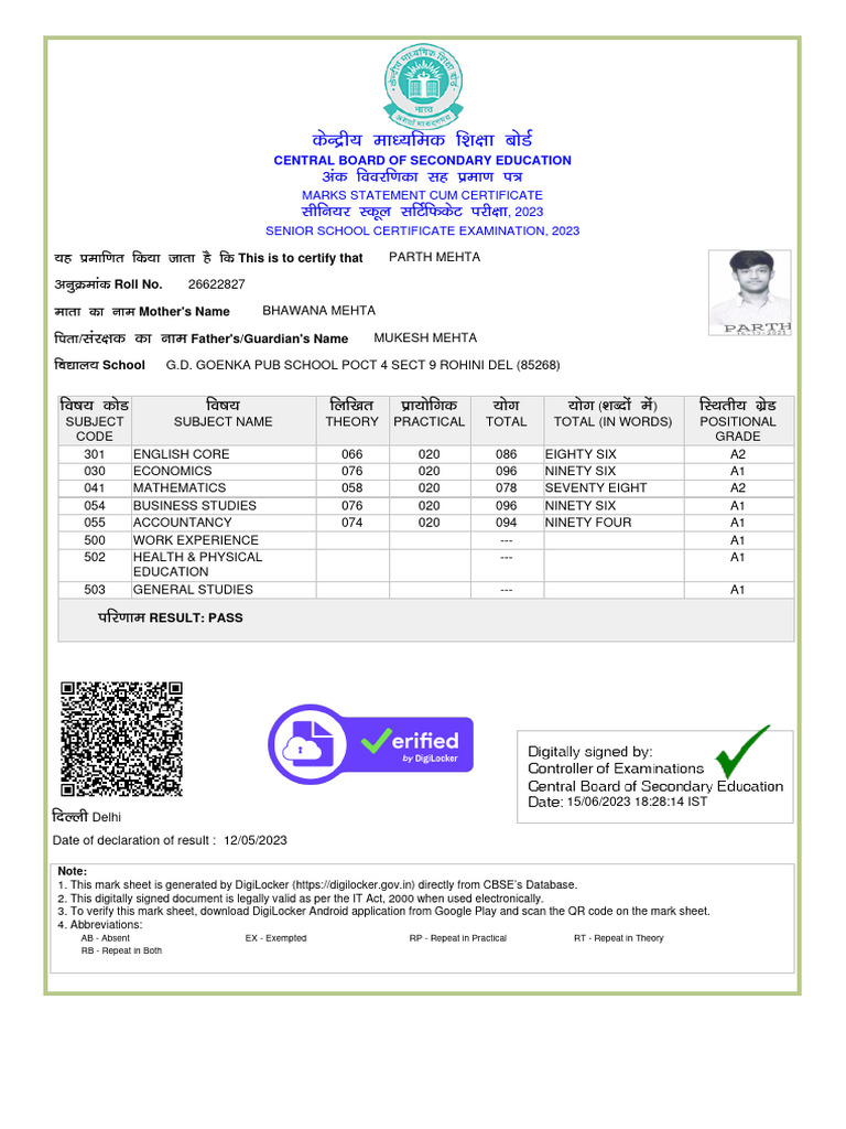 CBSE Senior School Certificate 2023 | PDF