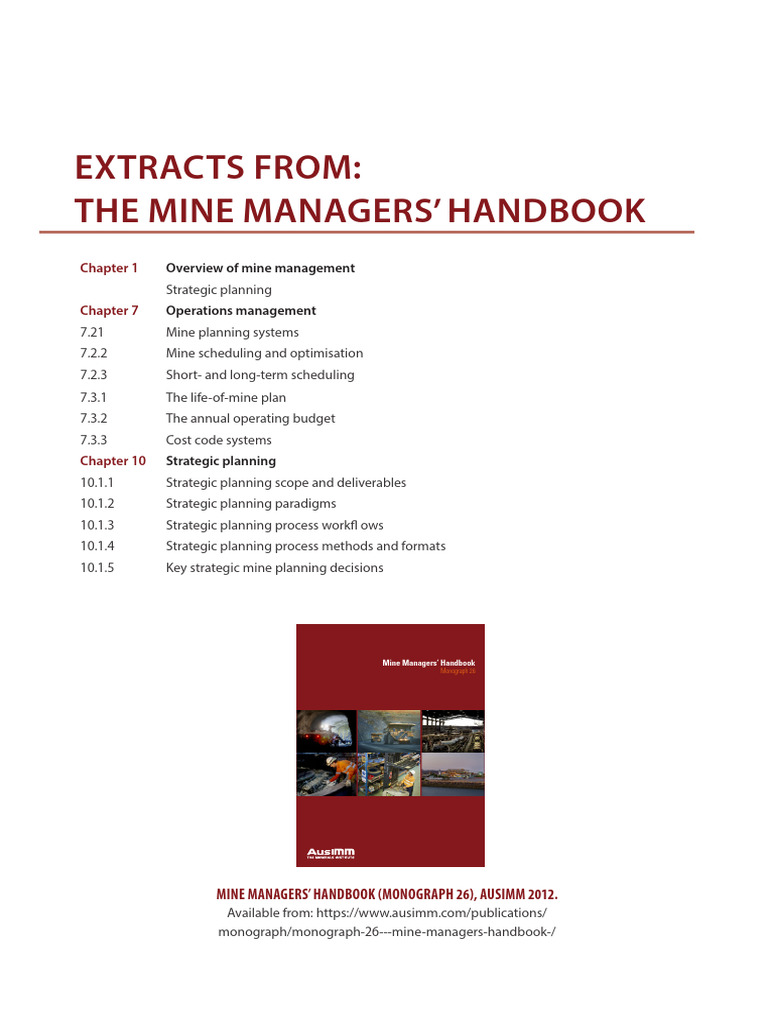 Mine Managers' Handbook (Module 2 Extracts) | PDF | Mining | Strategic ...