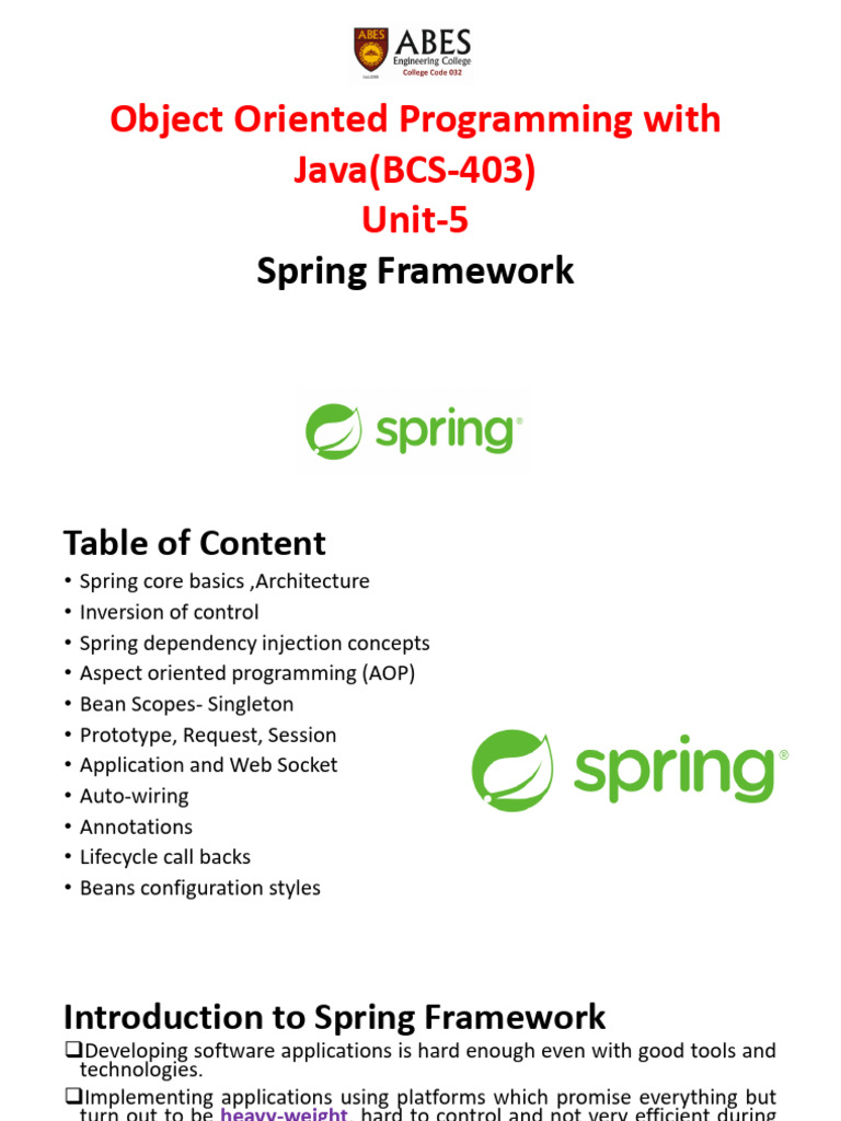 5 Unit5 Part1 | PDF | Spring Framework | Class (Computer Programming)