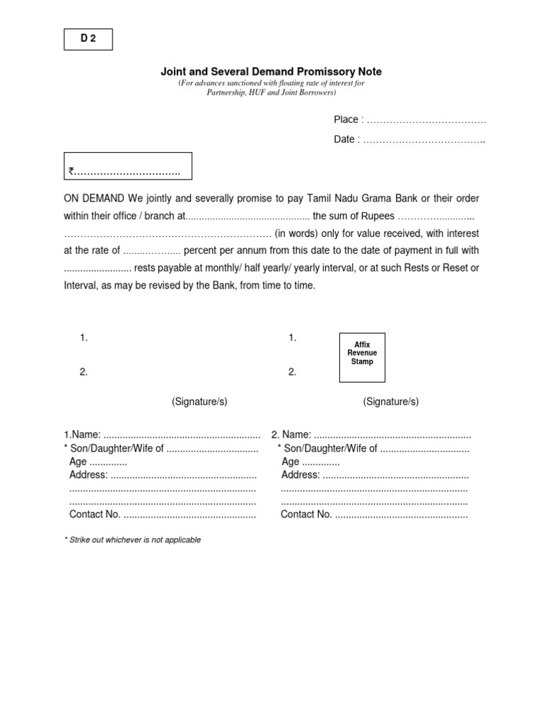 D 2. Joint and Several Demand Promissory Note | PDF | Banking ...