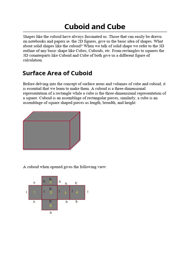 Cuboid and Cube | PDF | Volume | Area