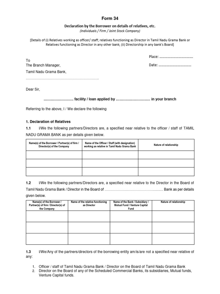 F34. Declaration by The Borrower On Details of Relatives, Etc | PDF ...