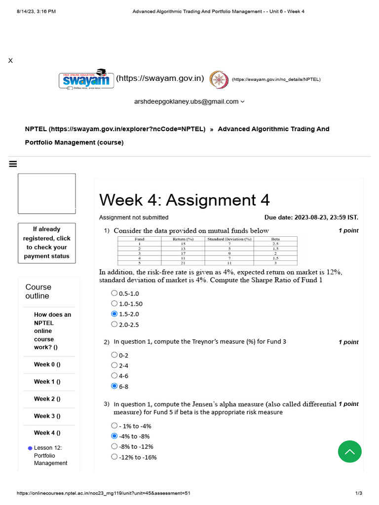 Advanced Algorithmic Trading Course | PDF | Sharpe Ratio | Financial ...