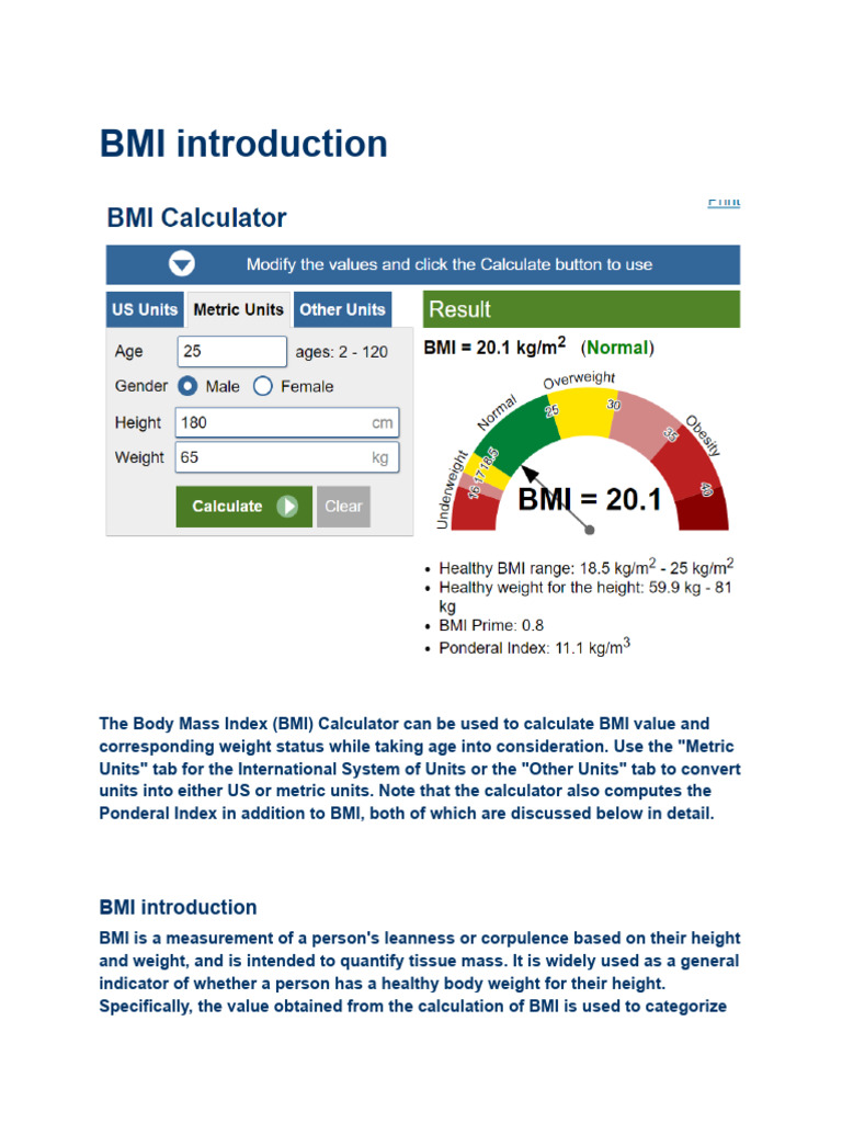 Bmi and BMR | PDF | Body Mass Index | Obesity