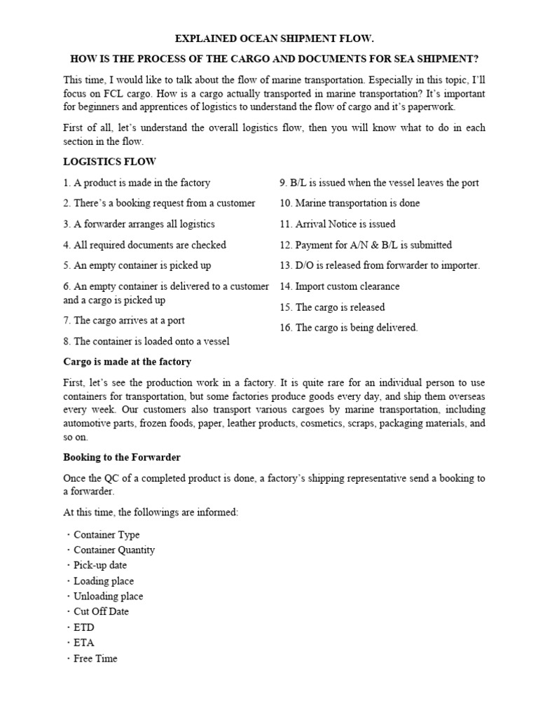 Explained Ocean Shipment Flow | PDF | Cargo | Logistics