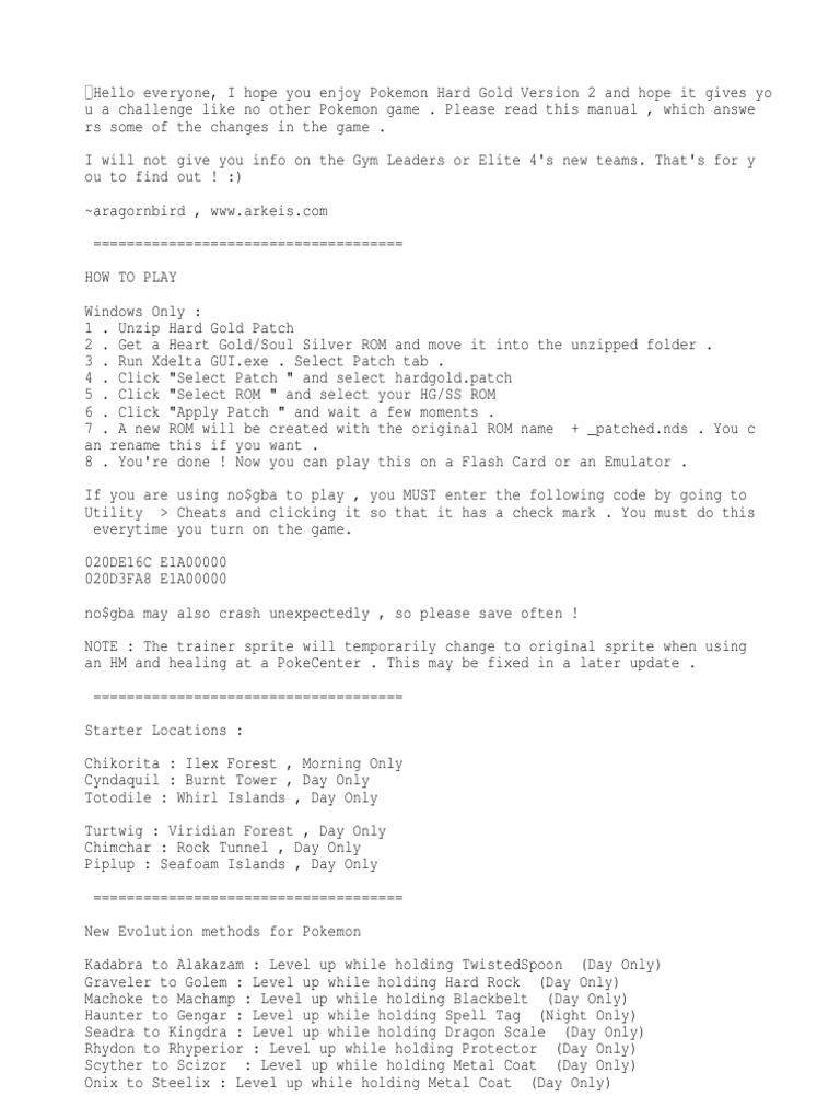 Hard Gold Version 2 Manual Instructions | PDF | Video Games | Pokémon