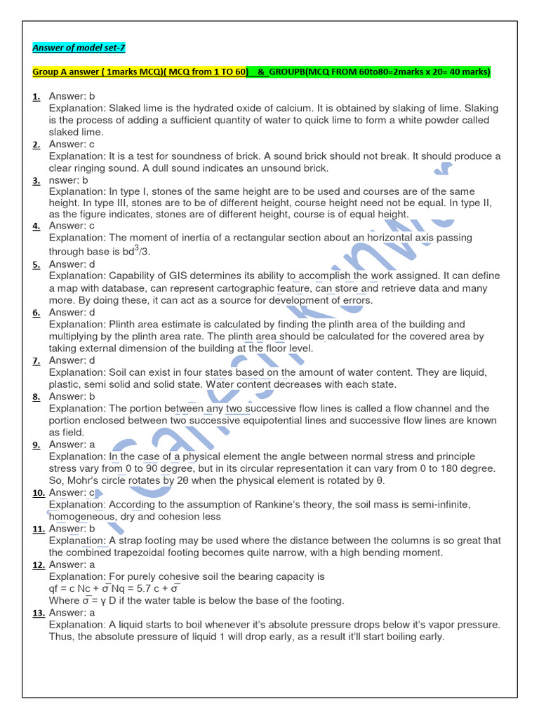 Ans of model set-7 pdf | PDF | Lime (Material) | Shear Stress