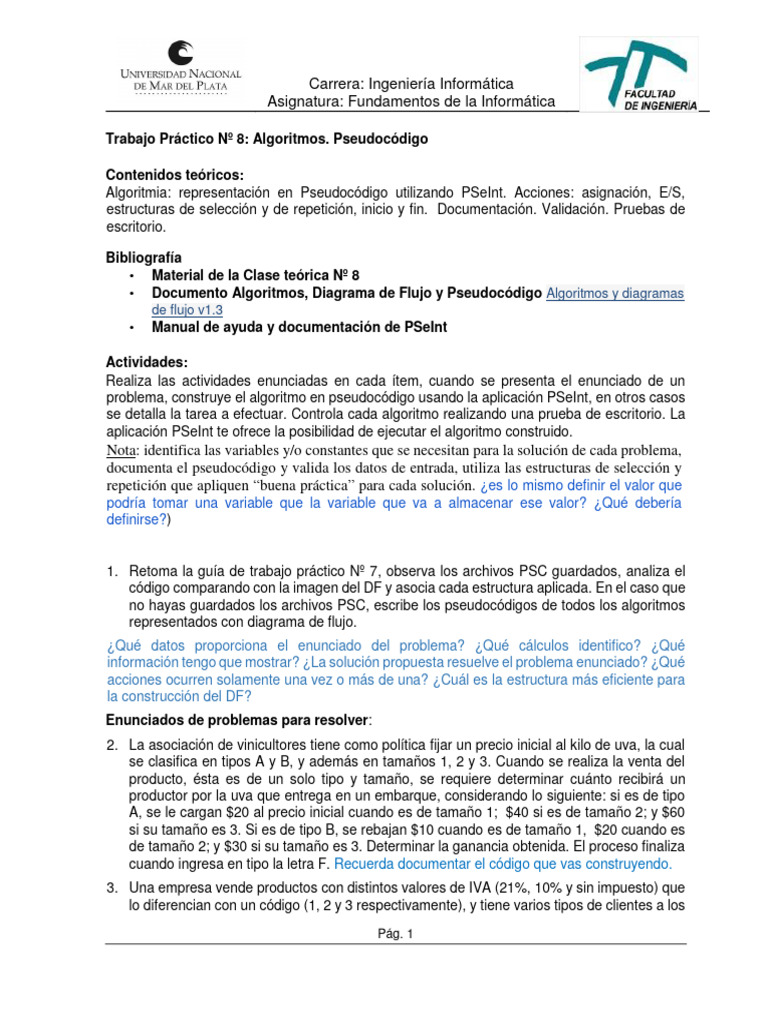 TP 8-Algoritmia-Pseudocodigo-2C-2022 | PDF | Algoritmos | Ciencias de ...