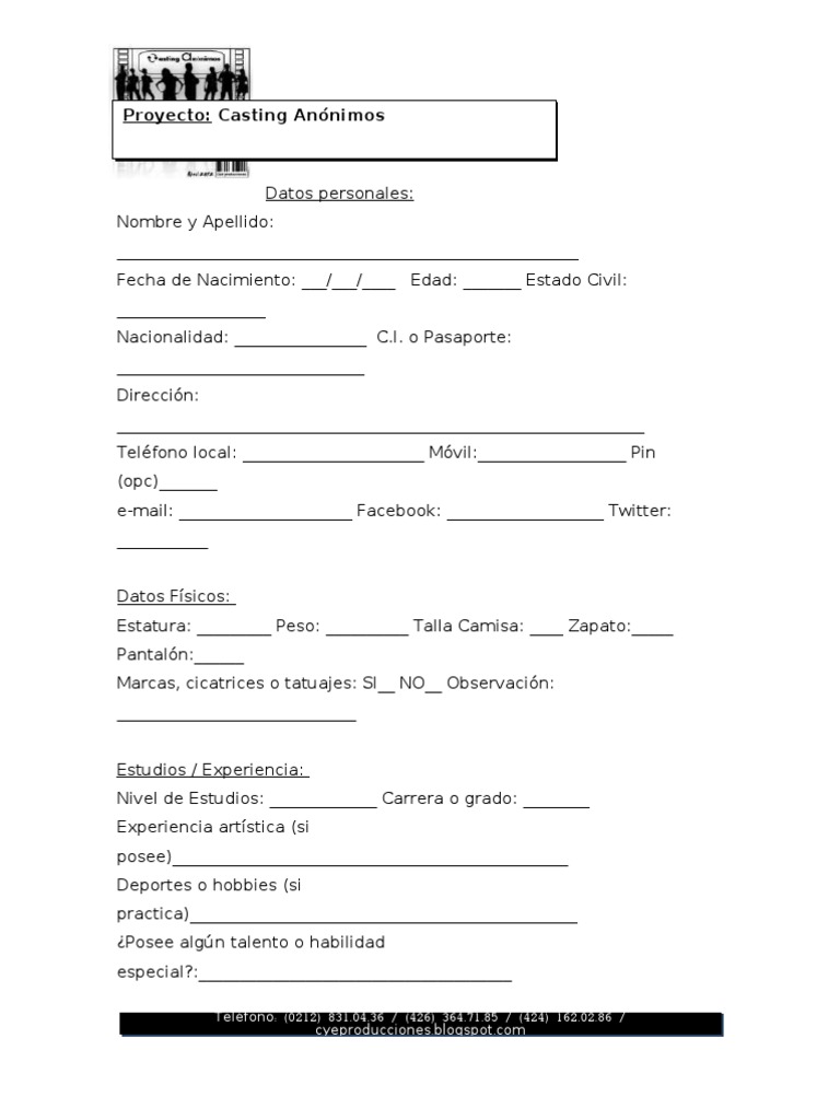 Planilla Casting Anónimos | PDF