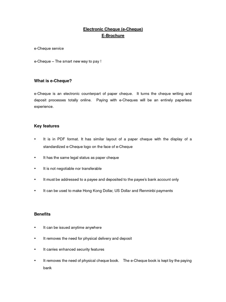 E-Cheque E-Brochure Plain Text Eng | PDF | Cheque | Payments