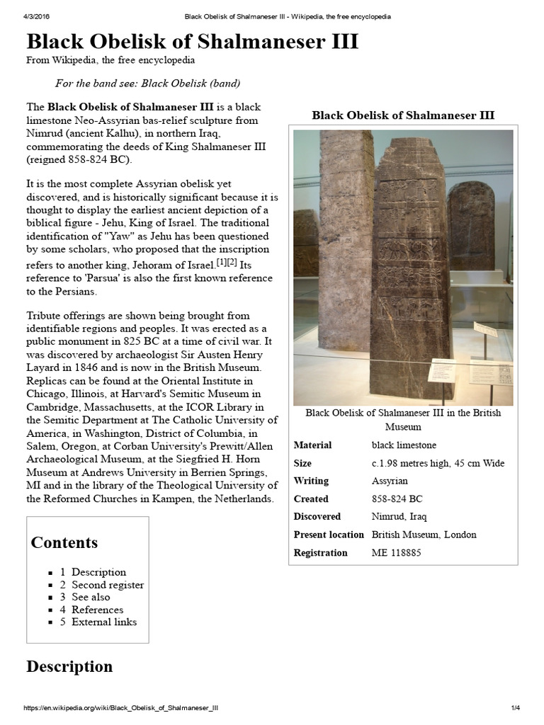 Black Obelisk of Shalmaneser III | PDF | Ancient Near East | Archaeology Of Iraq
