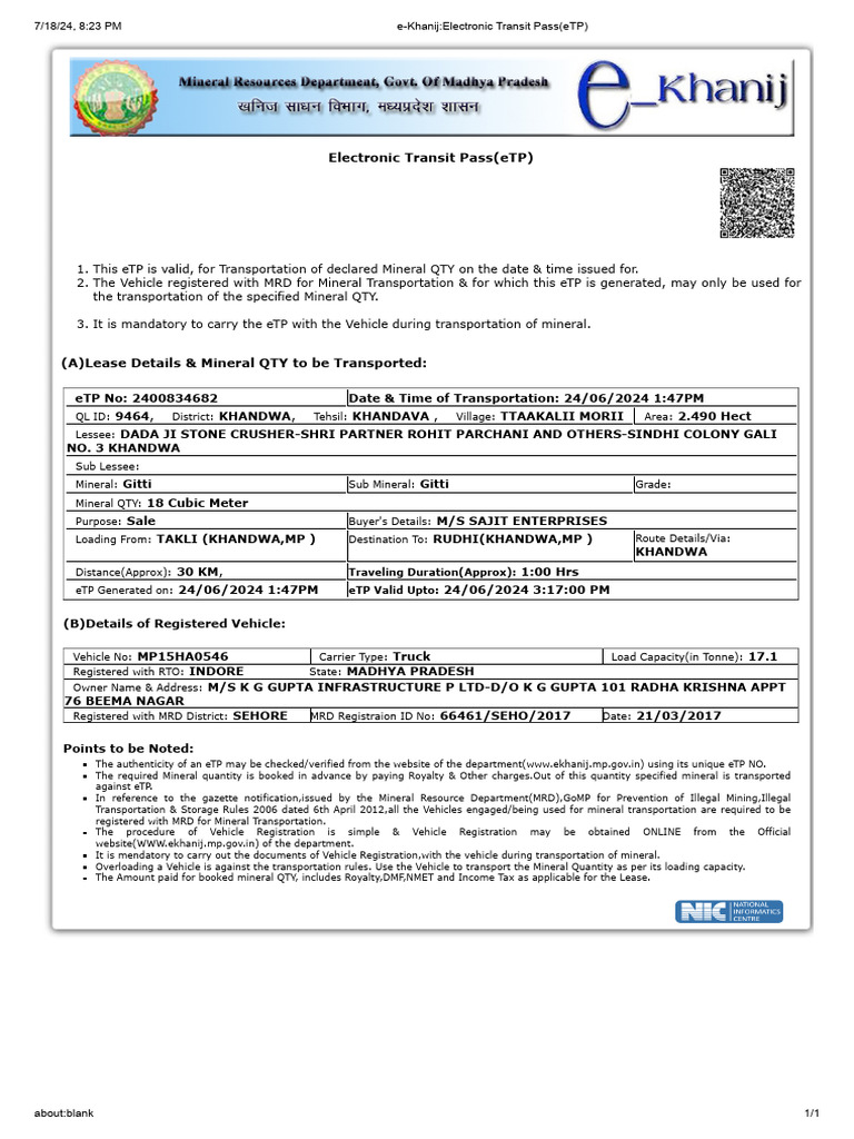 eTP Verification for Mineral Transport | PDF | Transport