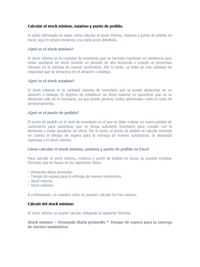 Calcular El Stock Mínimo MAXIMO | PDF | Microsoft Excel
