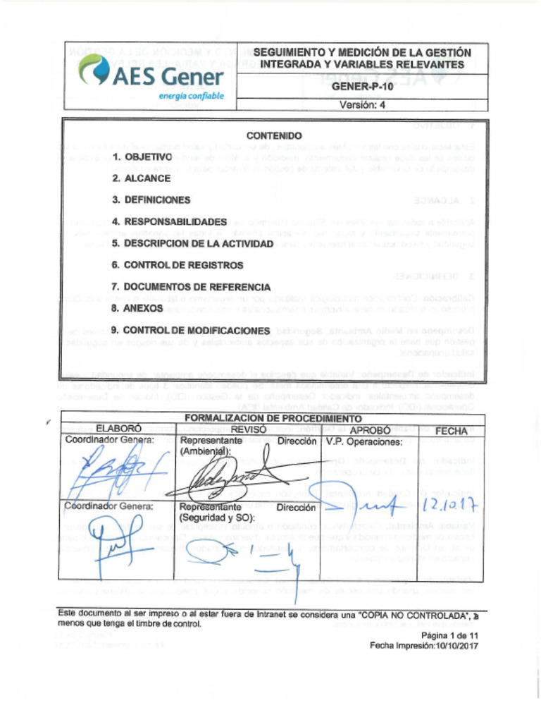 GENER-P-10 Seguimiento y Medición v.4 | PDF | Seguridad y salud ocupacional | La seguridad ...