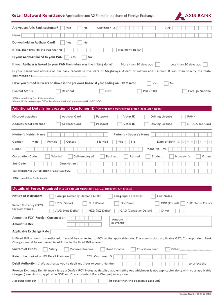 Application Cum Form A2 For Outward Remittance | PDF | Banks | Foreign ...
