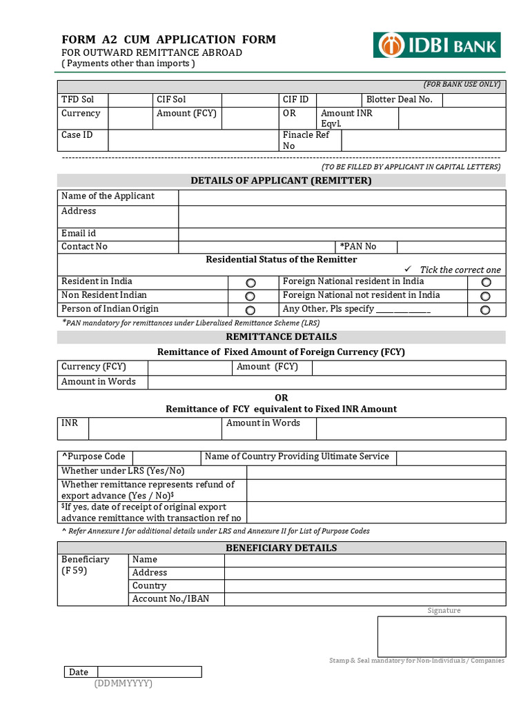 Form A2 Cum Application For Foreign Outward Remittance | PDF ...