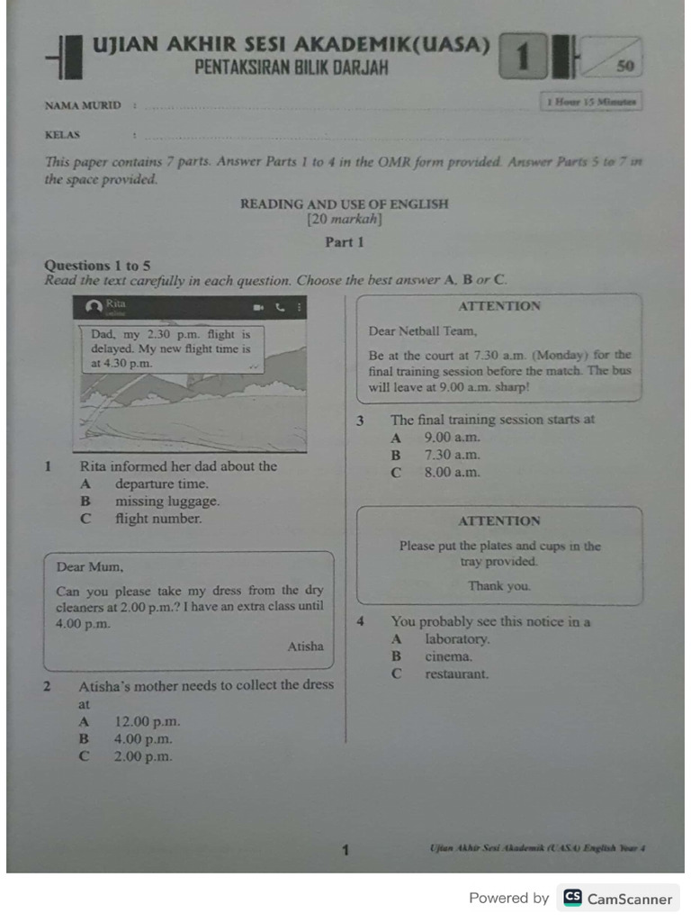 UASA Sample Question | PDF