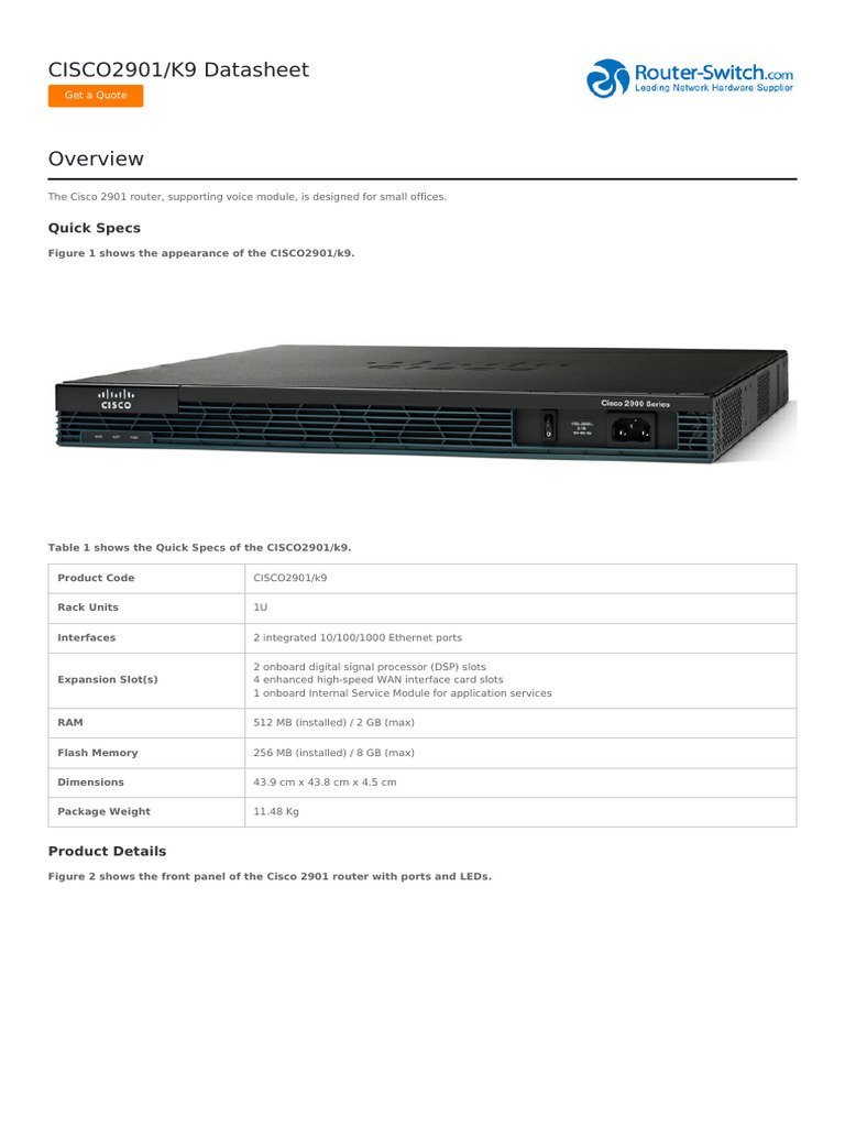 Cisco2901 k9 Datasheet | PDF | Router (Computing) | Computer Engineering