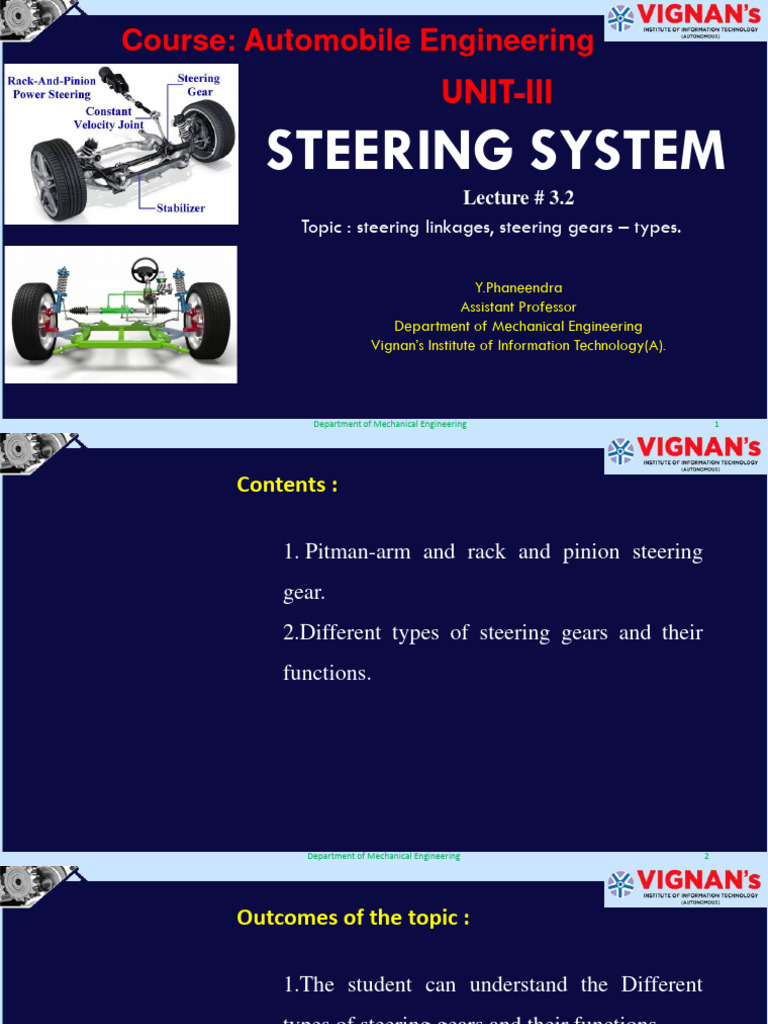 3.2 AE Unit-3 Types of Steering Systems | PDF | Steering | Gear