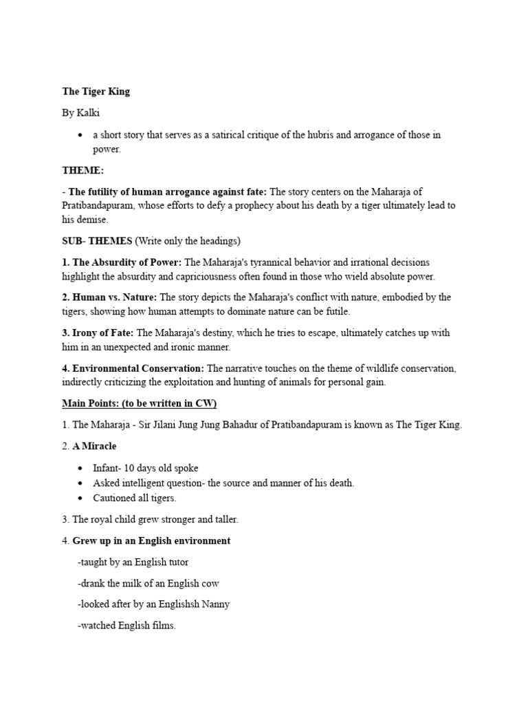The Tiger King Notes. | PDF | Irony | Tiger