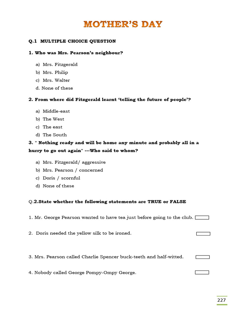Mothers Day Questions Answers | PDF