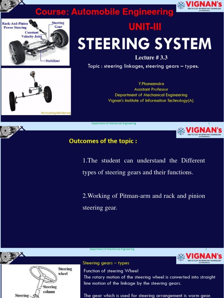 3.3 AE Unit-3 Types of Steering Systems Contd... | PDF | Steering | Gear