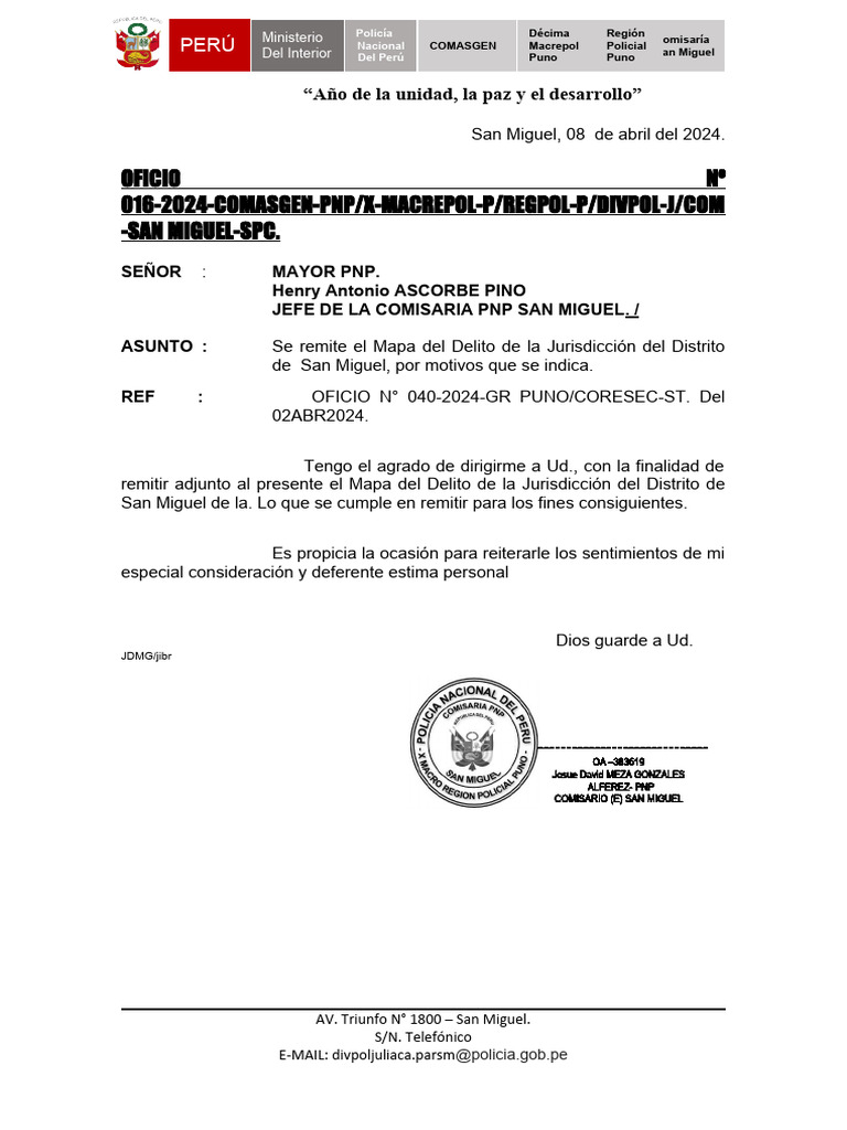 Oficio Mapa Del Delito | PDF | Perú | Gobierno