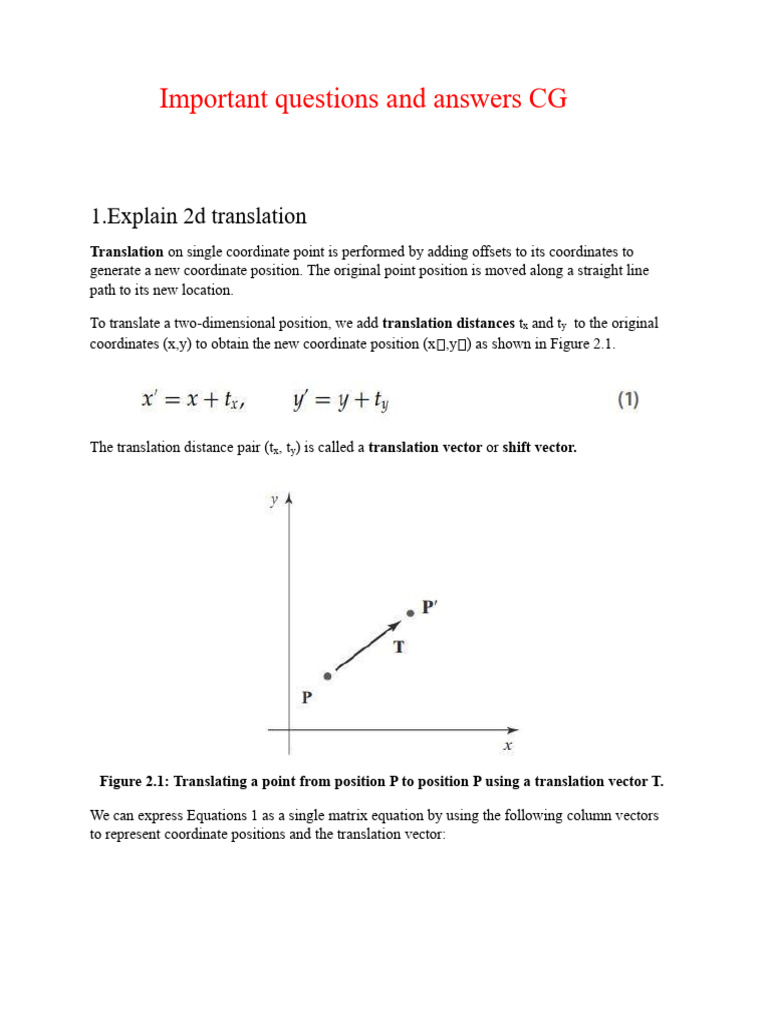 Important Questions and Answers CG | PDF | Coordinate System | 2 D ...