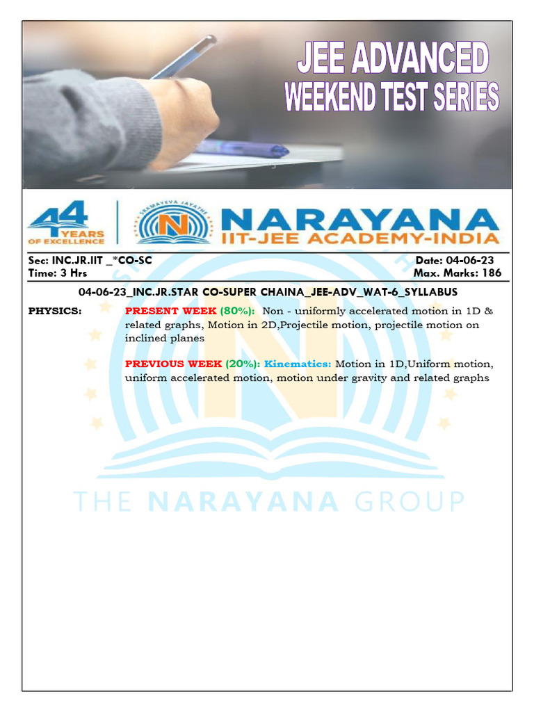 Inc - Junior Model-A&b Wat-07 Physics Npyq | PDF | Acceleration | Velocity