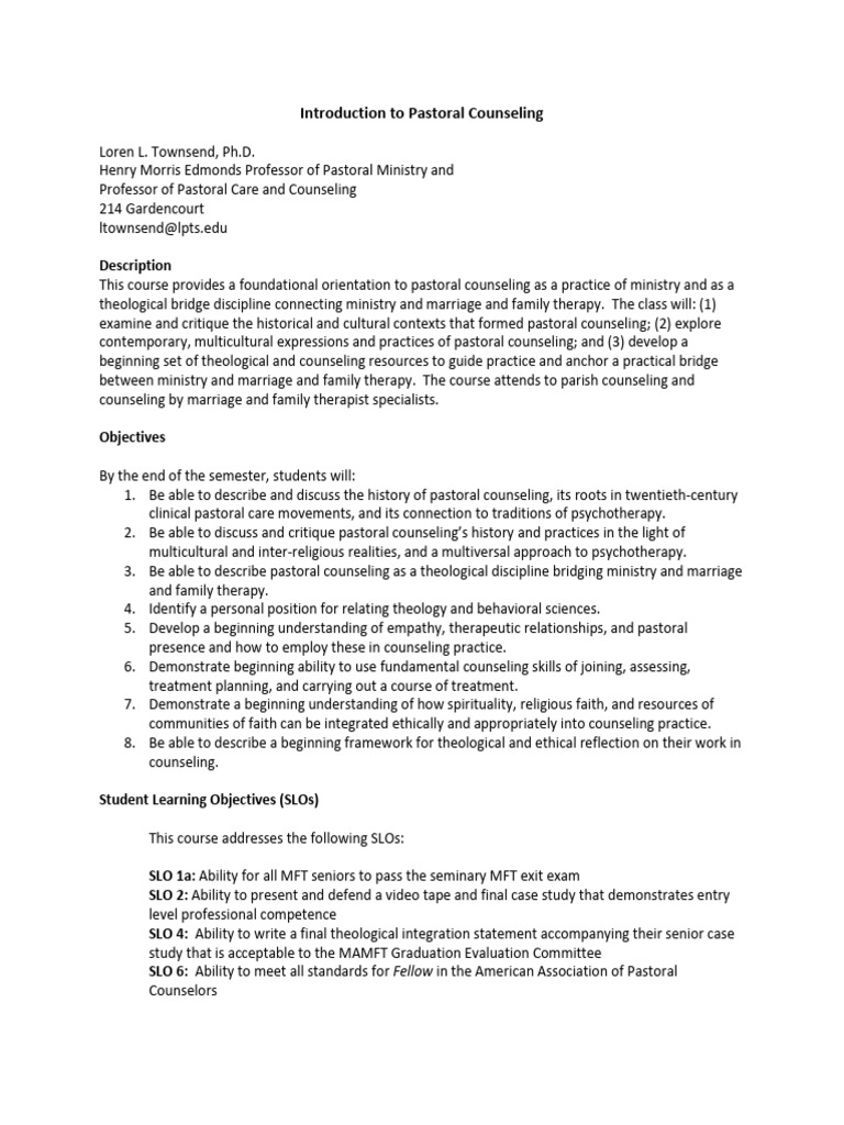 Introduction To Pastoral Counseling | PDF | Psychotherapy | Counseling Psychology