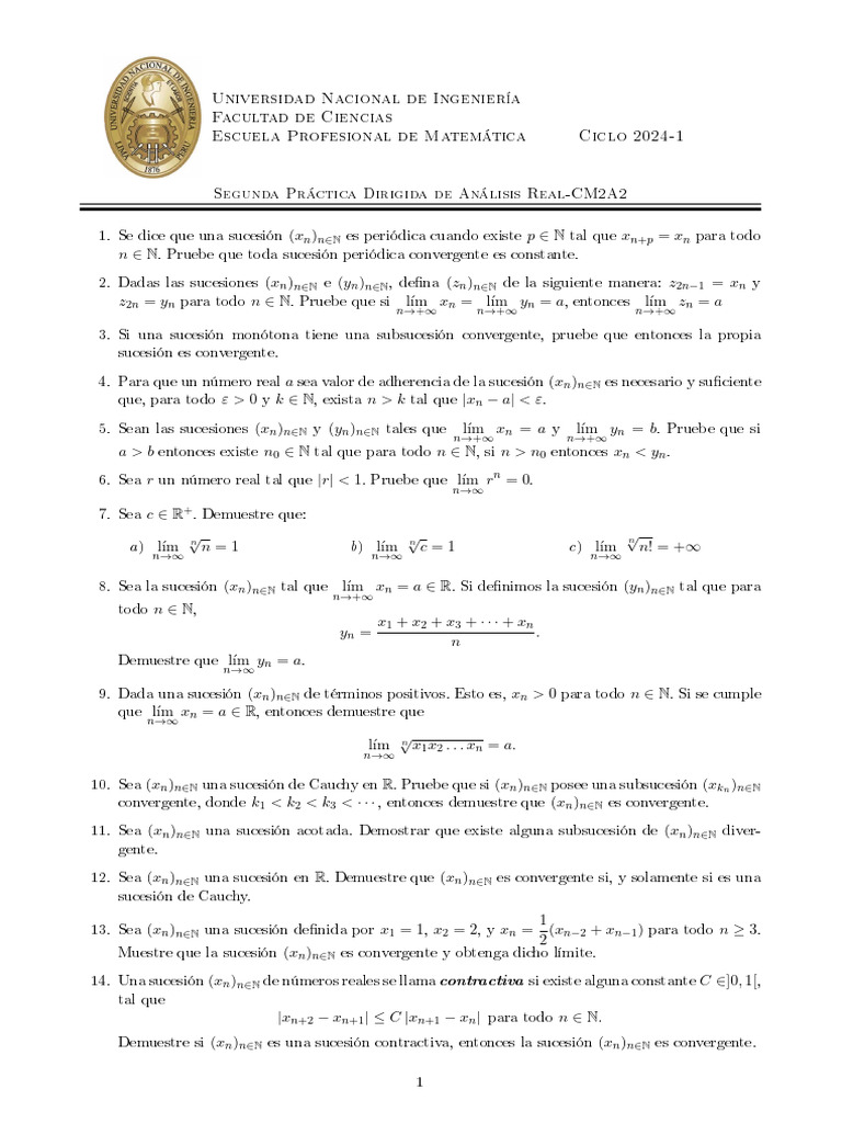 Dirigida 2 (2024-1) | PDF | Espacio compacto | Matemáticas