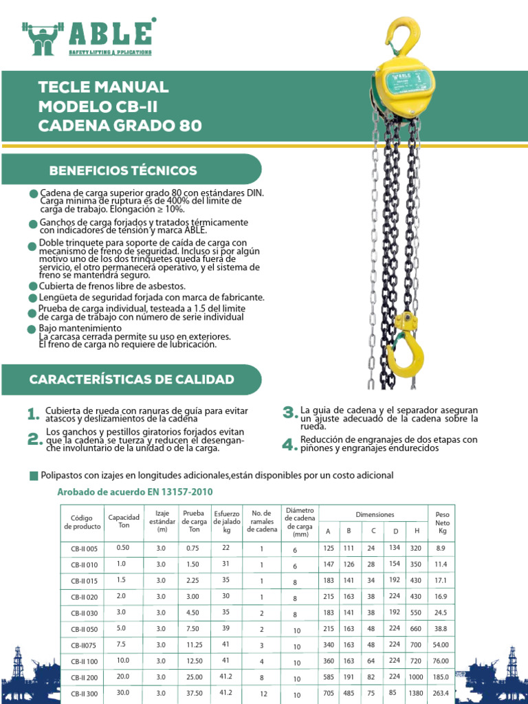 Tecle Manual Cb-II Ficha Tecnica | PDF | Engranaje | Fricción