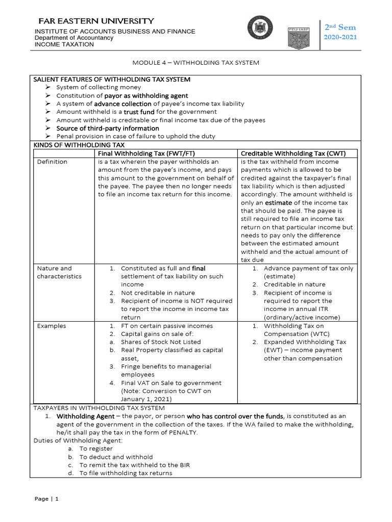 Withholding Tax System Overview | PDF | Payments | Taxes
