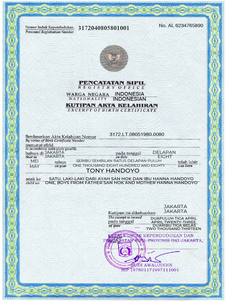 AKTA LAHIR CINO Kspuk | PDF