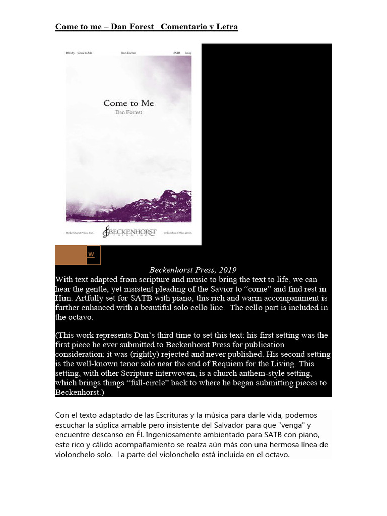 Come To Me Comentario y Letra | PDF