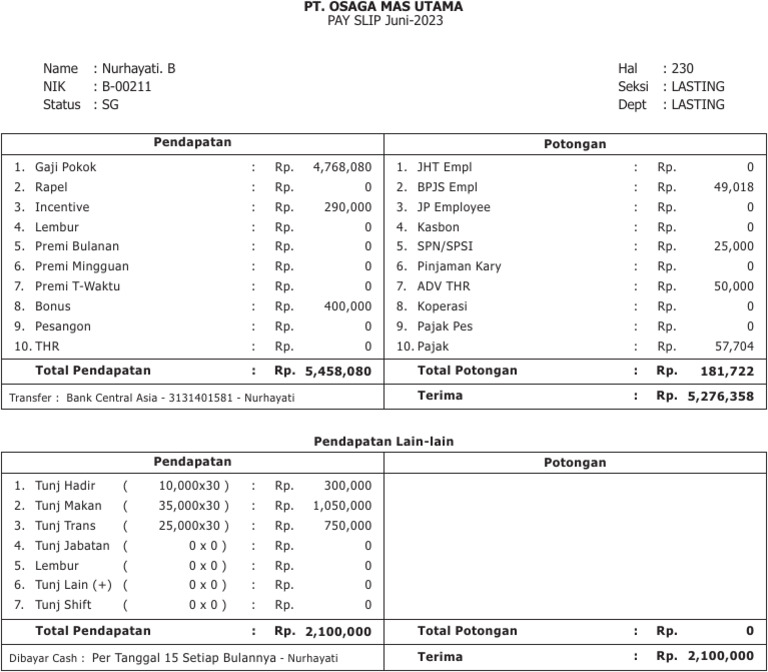 Slip Gaji Juni | PDF