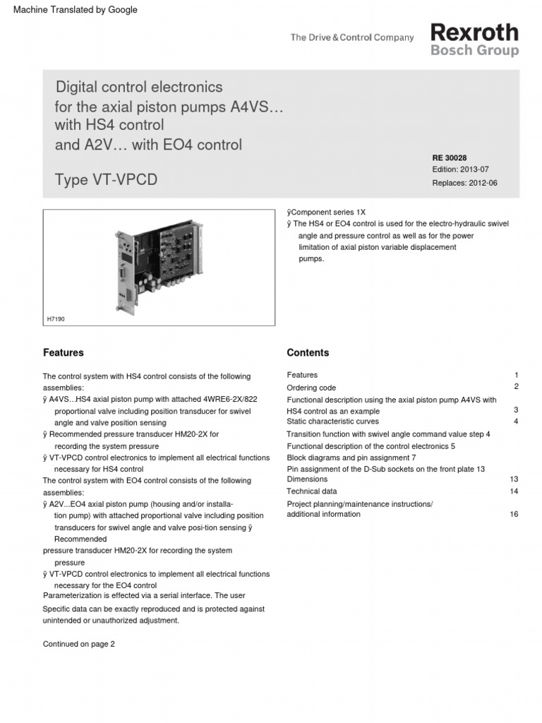 Digital Control Electronics For The Axial Piston Pumps A4VS With HS4 Control and A2V With EO4 ...