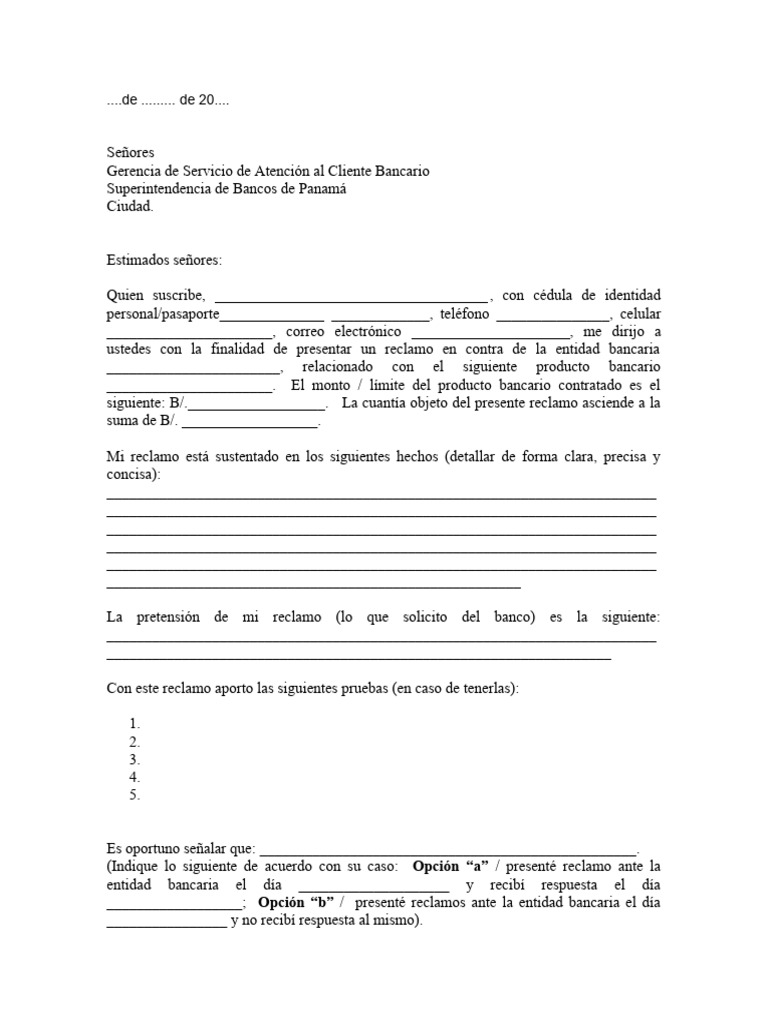 Modelo de Nota Para Presentación de Reclamos Ante GSAC) | PDF