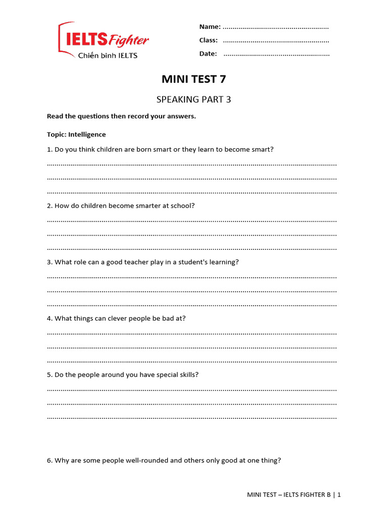 Mini Test 1 | PDF | International English Language Testing System ...
