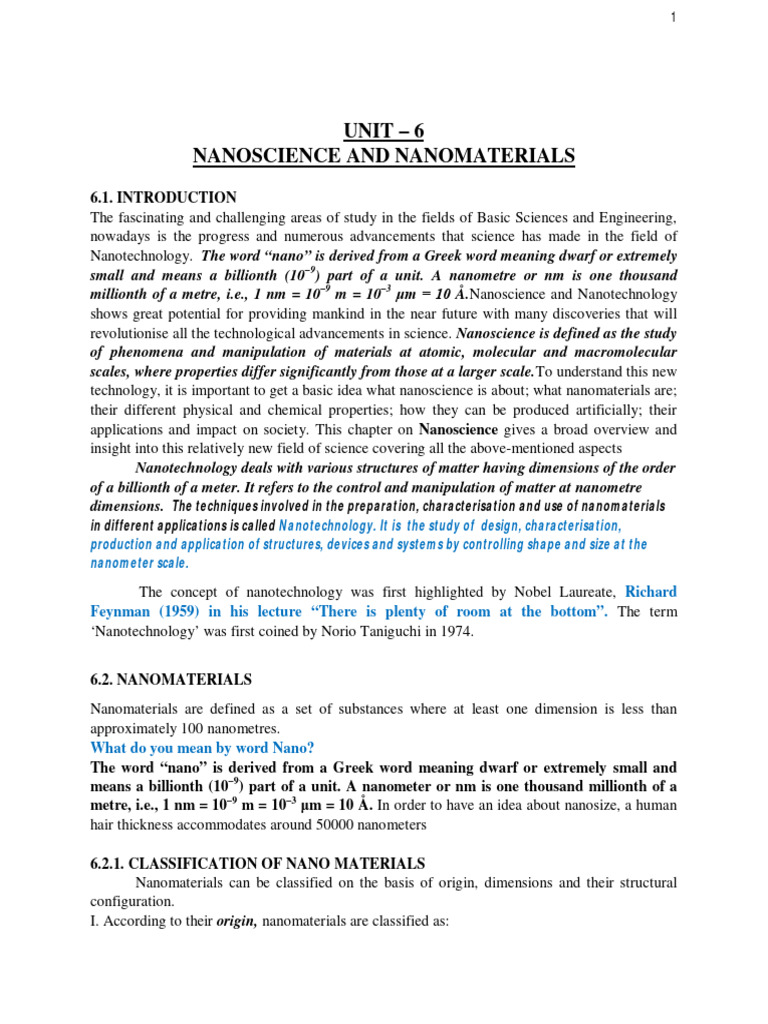 Short Imp Notes Nanoscience and Nanomaterials | PDF | Nanomaterials ...