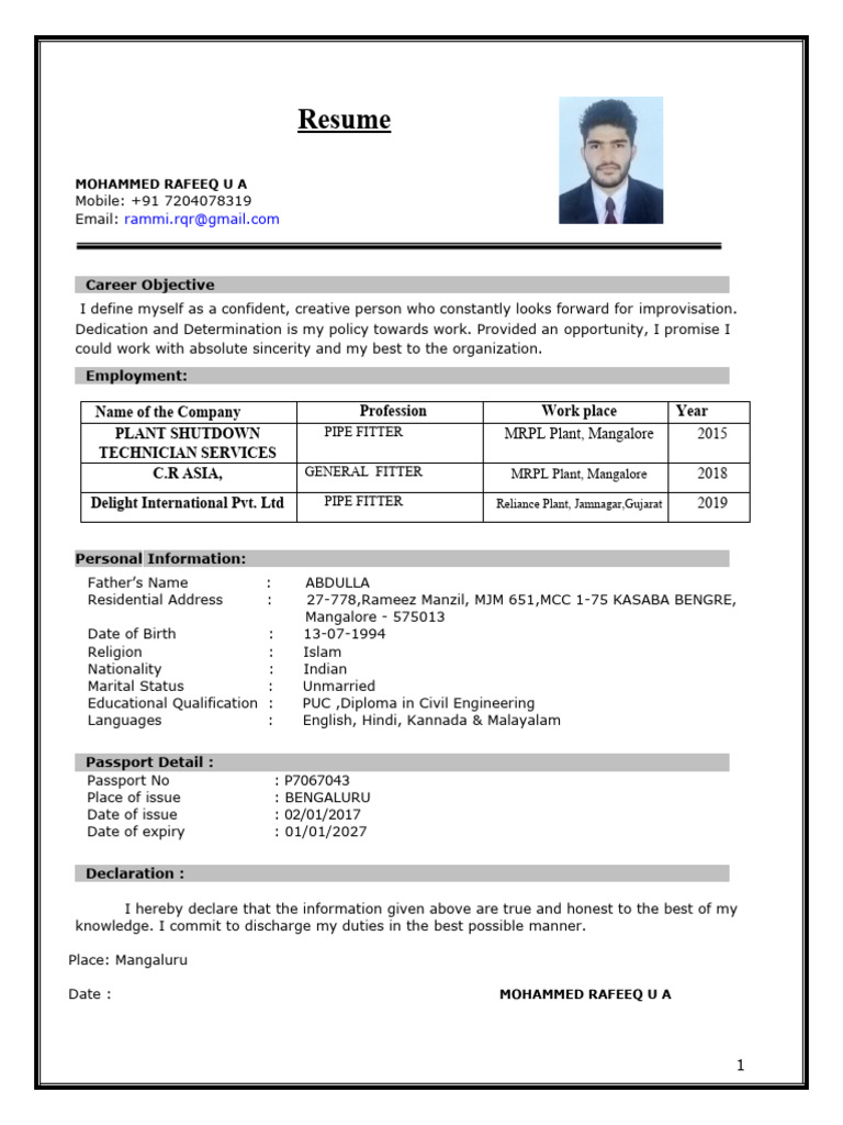 Mohammed Rafeeq U A | PDF | Career & Growth | Business