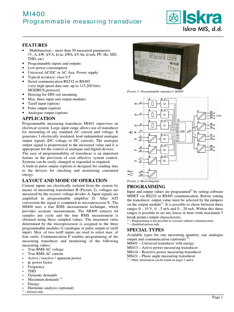 Iskra Mi400-413-414an WATT-VAR | PDF | Power Supply | Alternating Current