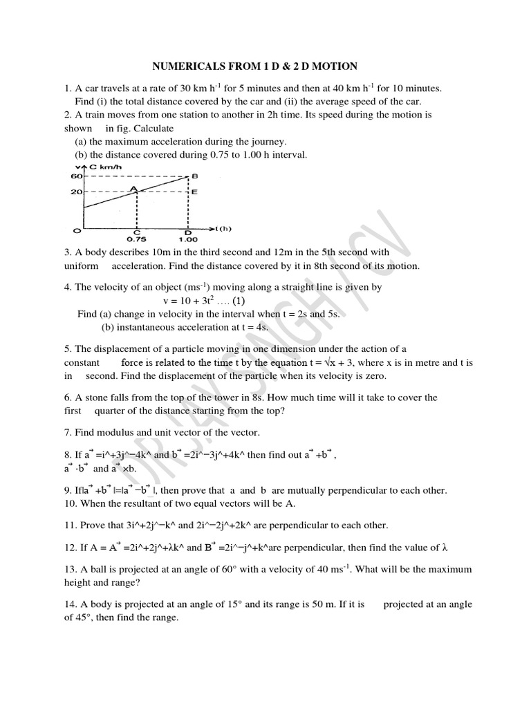 XI - Numericals. Motion in Straight Line & Motion in Plain-1 | PDF ...