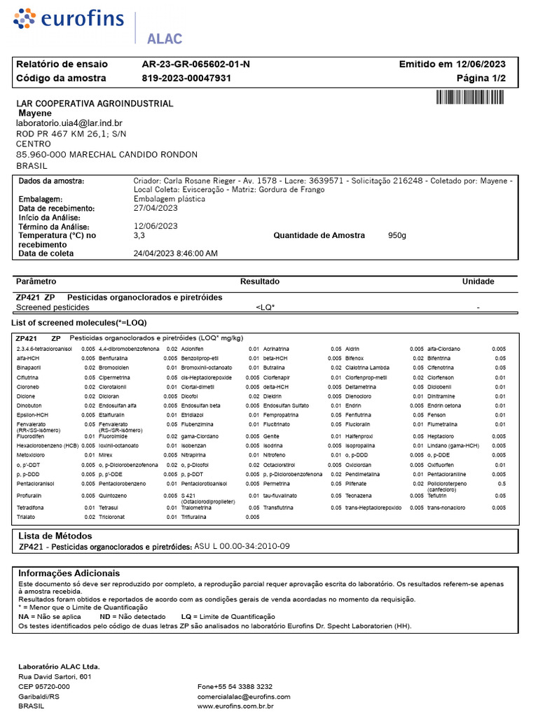 Pesticidas Organoclorados e Piretróides Lar | PDF