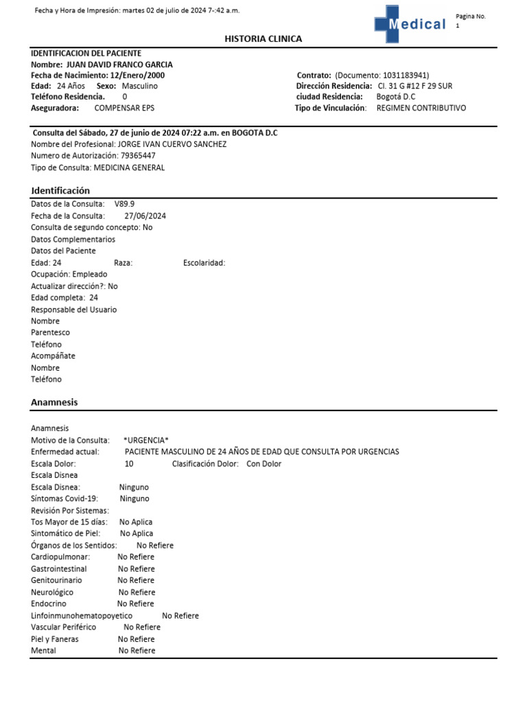 HISTORIA CLINICA MEDICAL 1 | PDF