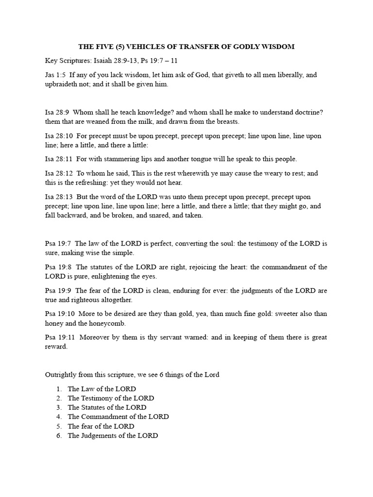 5 Medium For Transfer of Godly Wisdom | PDF | Samuel | Saul