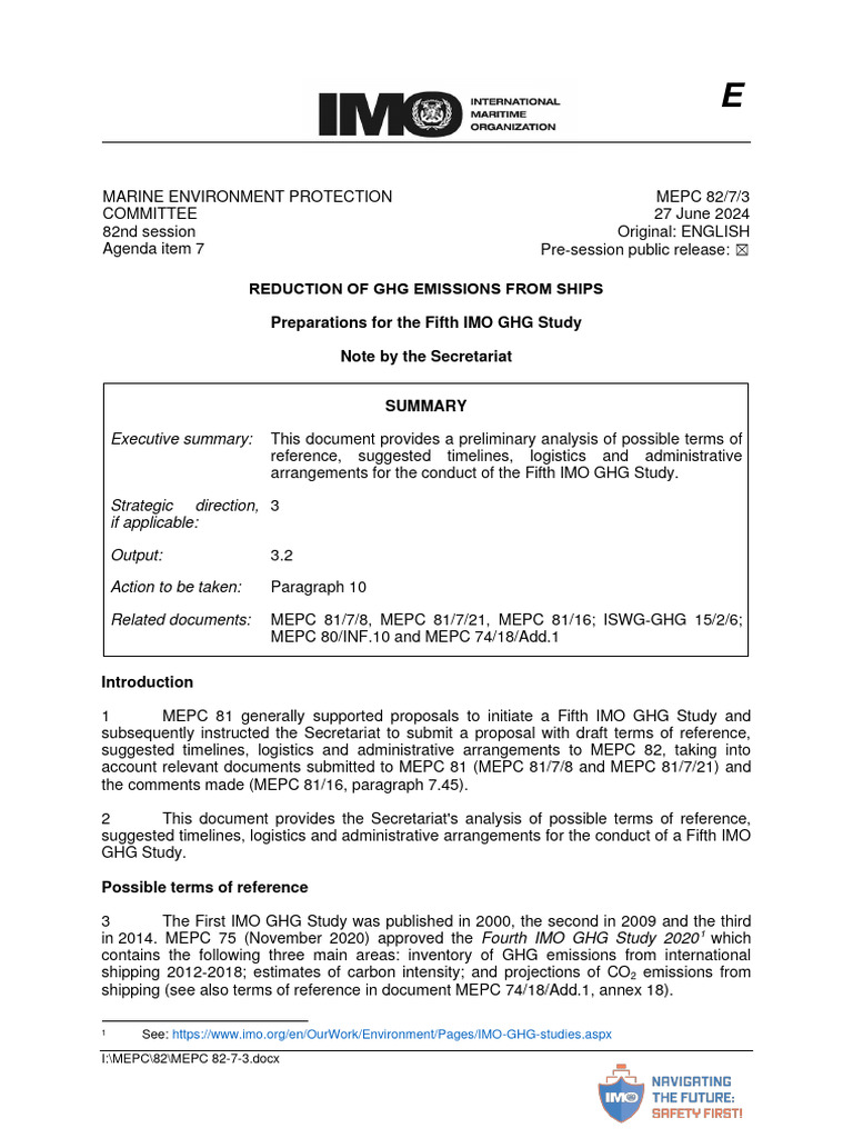MEPC 82-7-3 - Preparations For The Fifth IMO GHG Study (Secretariat) | PDF